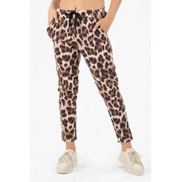 Kendindza Collection Jogger Pants Damen Leo Print Hose elegant Leopardenmuster Stoffhose Stretch Animalprint