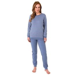 Normann Pyjama Kuscheliger Interlock Damen Schlafanzug mit Bündchen in Streifenoptik