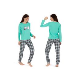 LOREZA Schlafanzug Damen Pyjama Set zweiteiliger Schlafanzug Hausanzug Nachtwäsche langar (Set