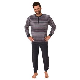 Trend by Normann Pyjama Herren Frottee Schlafanzug mit Bündchen in Streifenoptik