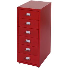 HHG Rollcontainer Preston T851, Schubladenschrank Stahlschrank, 69x28x41cm 6 Schubladen rot - red