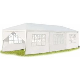 3 x 9 m Partyzelt, Pavillon Zelt mit 8 Seitenwaende mit Fenstern, Festzelt mit Metall - Konstruktion aus pe- Plane, für Feste Party Hochzeit, Weiss