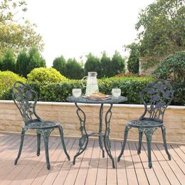 Gartenmöbelset Wakefield Tisch rund mit 2 Stühlen Gusseisen Dunkelgrün casa.pro - Grün