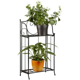 Blumenregal Metall 2-stöckig für Topfpflanzen, Balkon-Deko draußen, stehend HxBxT: 64,5 x 33,5 x 18cm, schwarz - Relaxdays