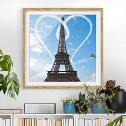 MICASIA - Bild mit Rahmen - Paris - City of Love Größe HxB: 20cm x 20cm, Rahmen: Eiche