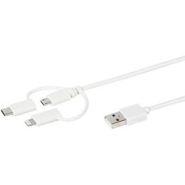 Vivanco USB-Ladekabel USB 2.0 USB-A Stecker, USB-C® Stecker, Apple Lightning Stecker, USB-Micro-B Stecker 1.00 m Weiß beidseitig verwendbarer Stecker, mit