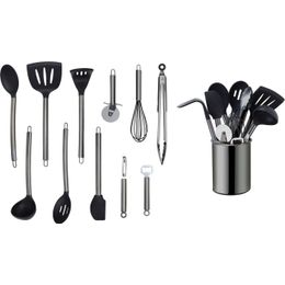 ECHTWERK Küchenorganizer-Set, (Set, 12-tlg), Kochbesteck mit Edelstahlgriff, Antihaft Silikon, mit Utensilienhalter, schwarz