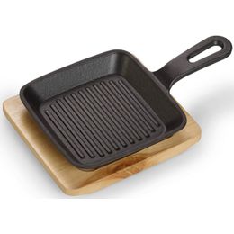 ECHTWERK Grillpfanne quadratische Auflaufform mit Servierbrett, Gusseisen (Set, 2-tlg), Servierbrett, Grillstreifen, Bereits eingebrannt, Für Backöfen & Grill, schwarz