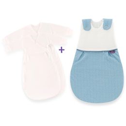 Träumeland Babyschlafsack TRÄUMELAND "3 tlg Set LIEMBICH, Design Punkte" Gr. L: 98 cm, 68/74, blau Baby Schlafsäcke Babyschlafsäcke