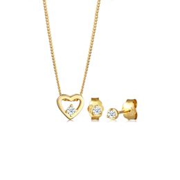 Schmuckset Elli DIAMONDS "Herz Liebe Solitär Diamant (0.09ct.) 585 Gelbgold" Schmuck-Sets Gr. OneSize, goldfarben (gold, weiß) Damen Schmucksets