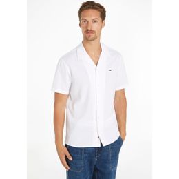 Kurzarmhemd Tommy Jeans "TJM LINEN BLEND CAMP SHIRT EXT" Gr. L, N-Gr, weiß (white) Herren Hemden Kurzarm