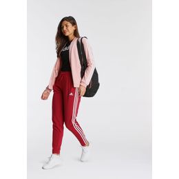 Trainingsanzug adidas Sportswear "ESSENTIALS 3-STREIFEN" Gr. S, rot (legacy burgundy, white) Damen Sportanzüge Trainingsanzüge