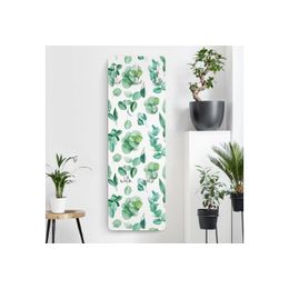 Bilderdepot24 Garderobenpaneel grün Botanik Tropisch Aquarell Eukalyptuszweige und Blätter Muster (ausgefallenes Flur Wandpaneel mit Garderobenhaken Kleiderhaken hängend)