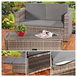 Feel2Home Gartenlounge-Set Gartensofa Fußbank Lounge Polyrattan Outdoor Garnitur versch. Farben