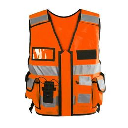 OBRAMO Warnweste Einsatz-Warnweste Sicherheitsweste Reflektierend Orange 5XL-6XL