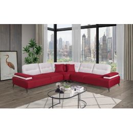 JVmoebel Ecksofa Rotes Ecksofa L-Form Couch Designer Wohnzimmer Holz Garnitur