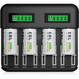 EBL Akku Ladegerät,Schnell Batterie ladegerät-für AA AAA C D NI-Mh Akku Batterie-Ladegerät (mit 4 C 5000mAh Akku)