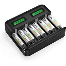 EBL Akku Ladegerät,Schnell Batterie ladegerät-für AA AAA C D NI-Mh Akku Batterie-Ladegerät (mit 8 AA 2800mAh Akku)
