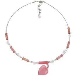 unbespielt Collier Drahtkette mit Kunststoff-Perlen in Blattform Rosa-Flitter 45 cm