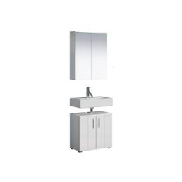 TRENDTEAM Badmöbel-Set, Badezimmermöbel-Set Waschbeckenunterschrank Spiegelschrank in Weiß