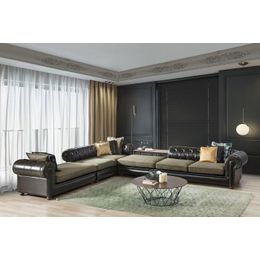 JVmoebel Ecksofa Grün-schwarzes Wohnzimmer Chesterfield L-Form Sofa Polster Couchen Neu