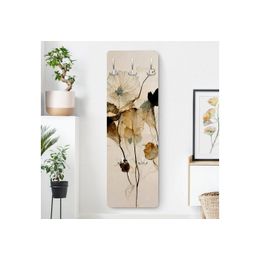 Bilderdepot24 Garderobenpaneel beige Blumen Floral Warme Blüten Design (ausgefallenes Flur Wandpaneel mit Garderobenhaken Kleiderhaken hängend)