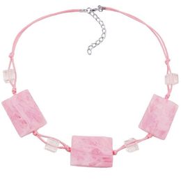 unbespielt Collier Kette mit gewellten Viereck-Kunststoffperlen rosa-marmoriert 45 cm