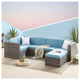 Feel2Home Gartenlounge-Set Gartenmöbel Sofa Rattanmöbel Gartenset Polyrattan Lounge Grau Blau