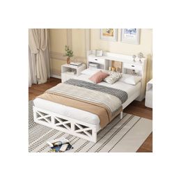 OKWISH Holzbett Doppelbett mit Holz Lattenroste