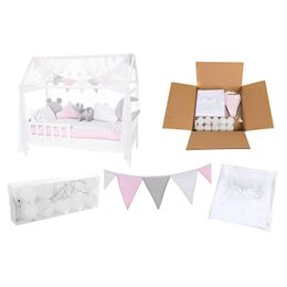 Babyhafen Betthimmel 3 tlg. Deko-Set für Hausbetten Baldachin Wimpel Lichterkette Rosa (3-tlg)