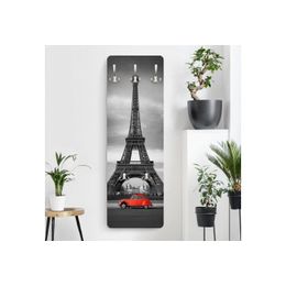 Bilderdepot24 Garderobenpaneel schwarz-weiß Schwarz Weiß Städte Fahrzeuge Retro Vintage Spot on Paris (ausgefallenes Flur Wandpaneel mit Garderobenhaken Kleiderhaken hängend)