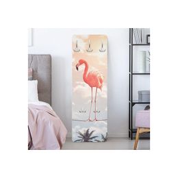 Bilderdepot24 Garderobenpaneel rosa Botanik Tropisch Natur Tiere Himmel mit Flamingo Design (ausgefallenes Flur Wandpaneel mit Garderobenhaken Kleiderhaken hängend)