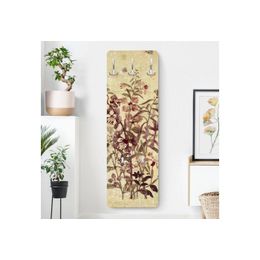 Bilderdepot24 Garderobenpaneel gelb Blumen Floral Kunst Retro Vintage Vintage Florale Leinenoptik (ausgefallenes Flur Wandpaneel mit Garderobenhaken Kleiderhaken hängend)