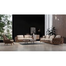 JVmoebel Wohnzimmer-Set Designer Sofagarnitur 4+3 Sitzer Luxus Sessel Couchtisch 4tlg Set