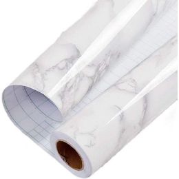 Runxizhou Dekorationsfolie Möbelfolie Selbstklebende Folie Weiß Marmor Folie 60cmX5m