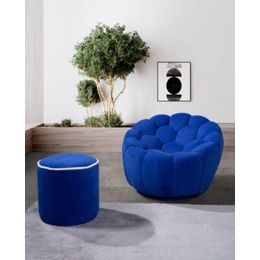JVmoebel Wohnzimmer-Set Blauer Sessel Designer Wohnzimmer Set 2tlg Exklusiver Polster Hocker