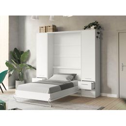 HeimLiving Wohnwand Wohnwand Set mit Schrankbett 140x200 Vertikal + 2 x 50-Schränke Weiß