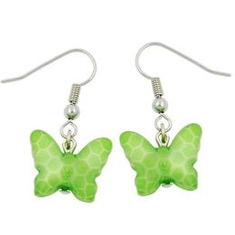 unbespielt Paar Ohrclips Ohrringe Schmetterling mit Schliff kiwigrün Kunststoffperle 32 X 16 mm
