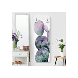 Bilderdepot24 Garderobenpaneel violett Blumen Floral Botanik Tropisch Kunst Kaktus in Lila I (ausgefallenes Flur Wandpaneel mit Garderobenhaken Kleiderhaken hängend)