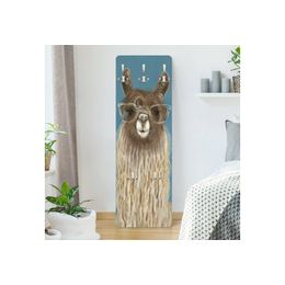 Bilderdepot24 Garderobenpaneel blau Illustration Kinder Tiere Lama mit Brille III Design (ausgefallenes Flur Wandpaneel mit Garderobenhaken Kleiderhaken hängend)