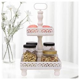 Feel2Home Etagere Etagere Servierplatte 2 Stöckig 51CM XXL Braun und Weiß Etagen Metall