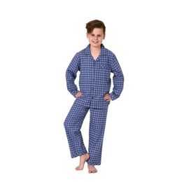 Normann Pyjama Jungen Flanell Pyjama langarm Schlafanzug in Karo Optik zum knöpfen