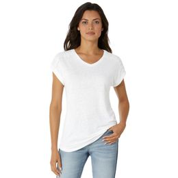 V-Shirt CREATION L PREMIUM "Leinen-Viskose-Shirt" Gr. 40, weiß Damen Shirts V-Shirts