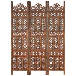 furnicato Raumteiler 3-tlg. Handgeschnitzt Braun 120×165 cm Mangoholz