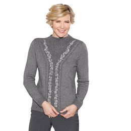 Stehkragenpullover CLASSIC "Pullover" Gr. 50, grau (anthrazit, meliert) Damen Pullover Rollkragenpullover