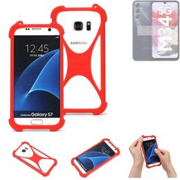 K-S-Trade Handyhülle für Samsung Galaxy M34 5G, Handy-Hülle Schutz-Hülle Bumper Silikon Schutz Hülle Cover Case, rot|schwarz