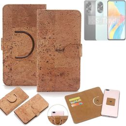 K-S-Trade Handyhülle für Oppo A58 4G, Handy-Hülle Schutz-Hülle Handyhülle Schutzhülle Korkhülle, braun|schwarz