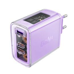 Acefast GaN 65W 3 Ports (1xUSB, 2xUSB C) lila Smartphone-Ladegerät