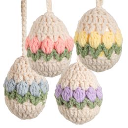 Logbuch-Verlag Osternest 4 Retro Ostereier zum Aufhängen Creme bunt, gehäkelt Stoff-Eier Osterdekoration 7 cm