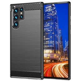Nalia Smartphone-Hülle Samsung Galaxy S24 Ultra, Carbon Style Silikon Hülle / Matt Schwarz / Elegantes Business Cover